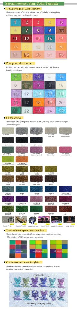 Custom glitter color of enamel pins, Choosed Pantone Color By Yourself